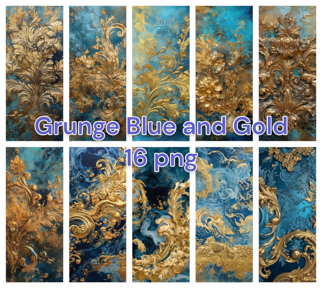 Grunge Blue and Gold Watercolour, 16 PNG Images, Transparent Background ...