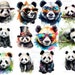 Watercolor Panda Bears Clipart, PNG Digital Files on a Transparent ...