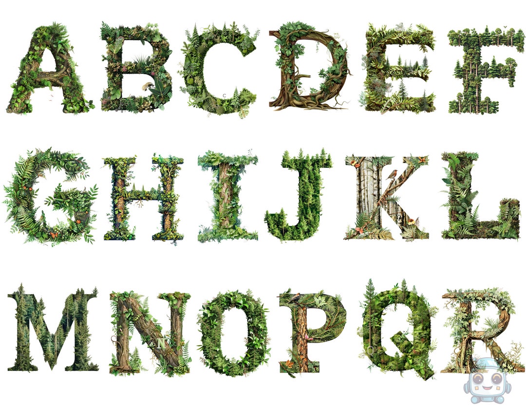 Watercolor Forest Alphabet Clipart, PNG Individual Images on ...