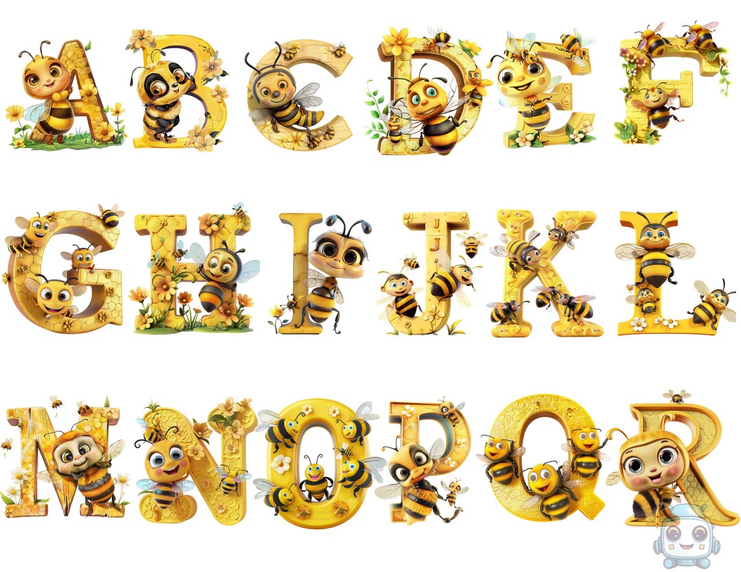 Watercolor Cute Bee Alphabet Clipart, PNG Individual Images on ...