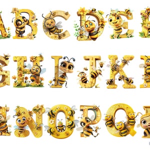 Watercolor Cute Bee Alphabet Clipart, PNG Individual Images on ...