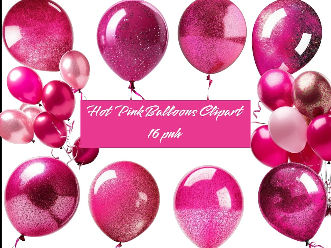 Hot Pink Balloons Clipart, Glitter Balloon Png Digital Overlays With ...
