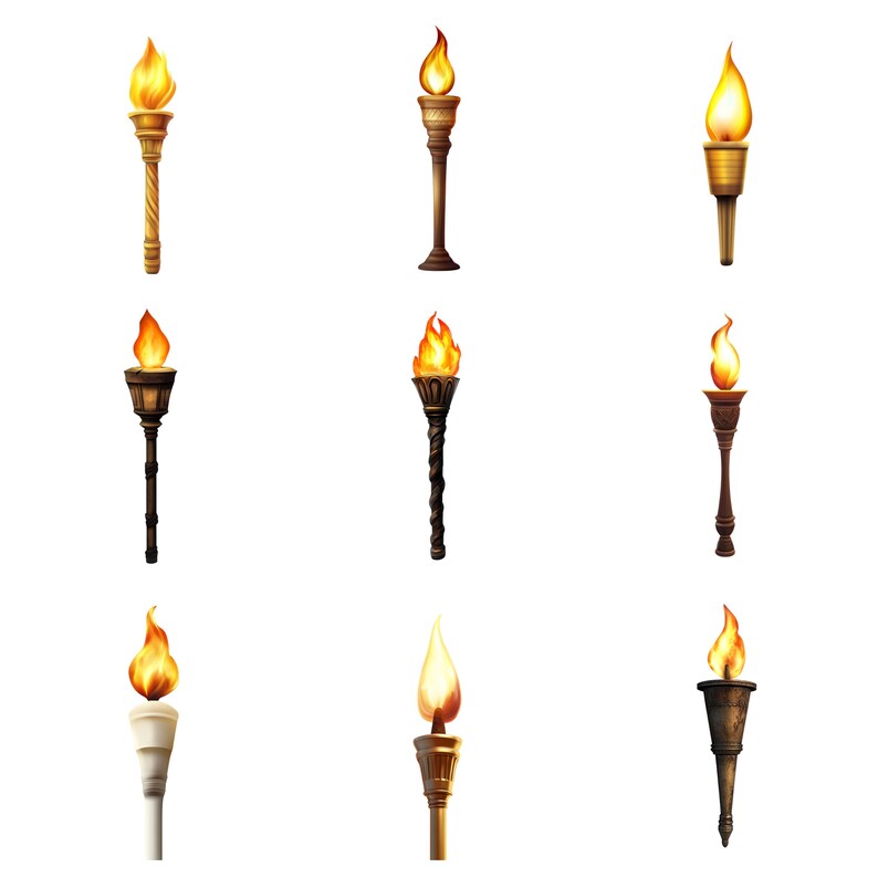34 Torches Clipart, Fire Clipart, PNG Individual Images on Transparent ...