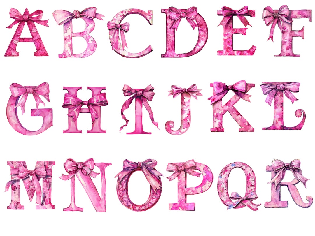 Watercolor Pink Bow Alphabet, Bow Letter Instant Download for ...