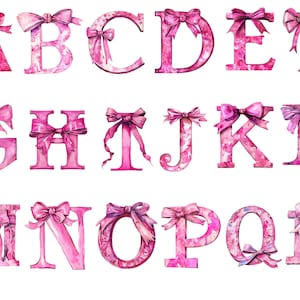 Watercolor Pink Bow Alphabet, Bow Letter Instant Download for ...