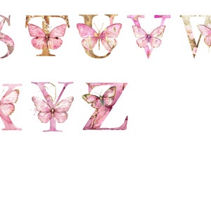 Watercolor Pink Butterflies Alphabet in PNG Format Instant Download for ...