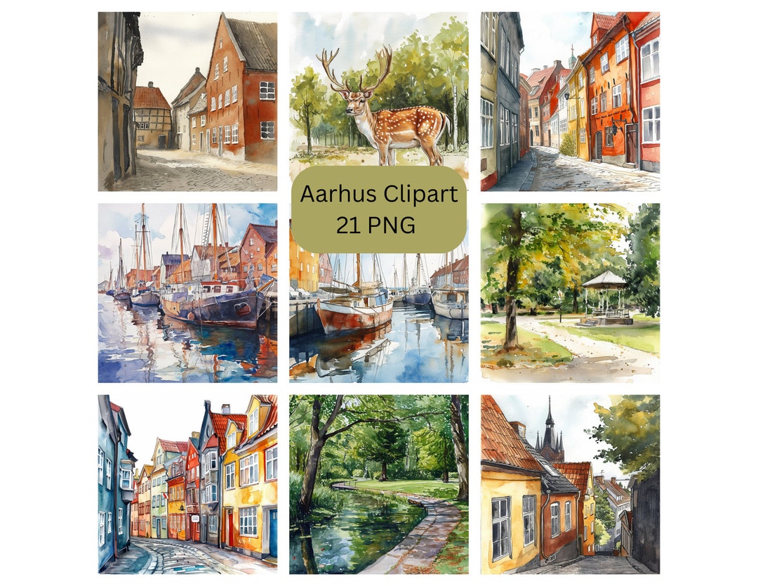 Watercolor Aarhus Clipart, Beautiful Denmark PNG, Individual Images on ...