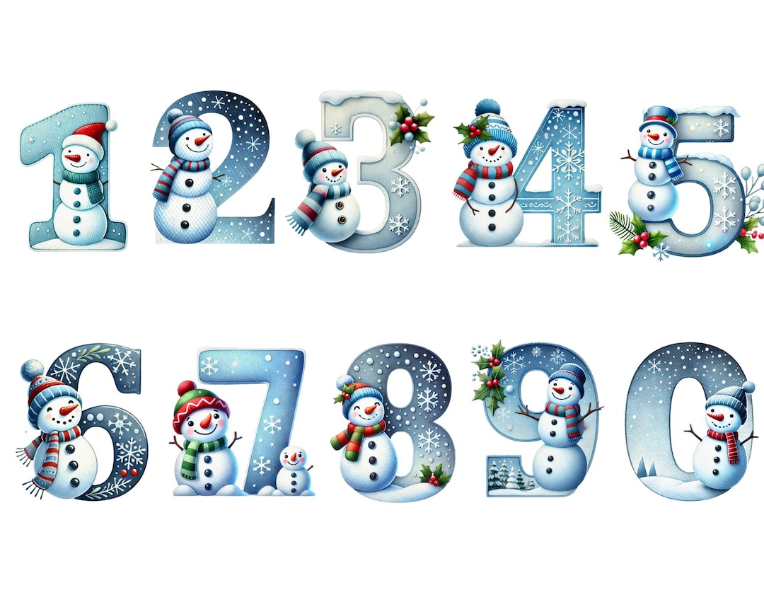 Happy Snowman Numbers Clipart, Snowman Numbers Clipart, PNG Individual ...
