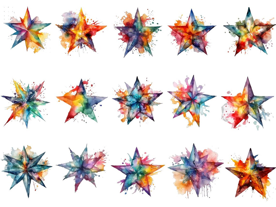 Watercolor Stars Clipart, PNG Digital Images, Transparent Background ...