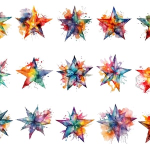 Watercolor Stars Clipart, PNG Digital Images, Transparent Background ...