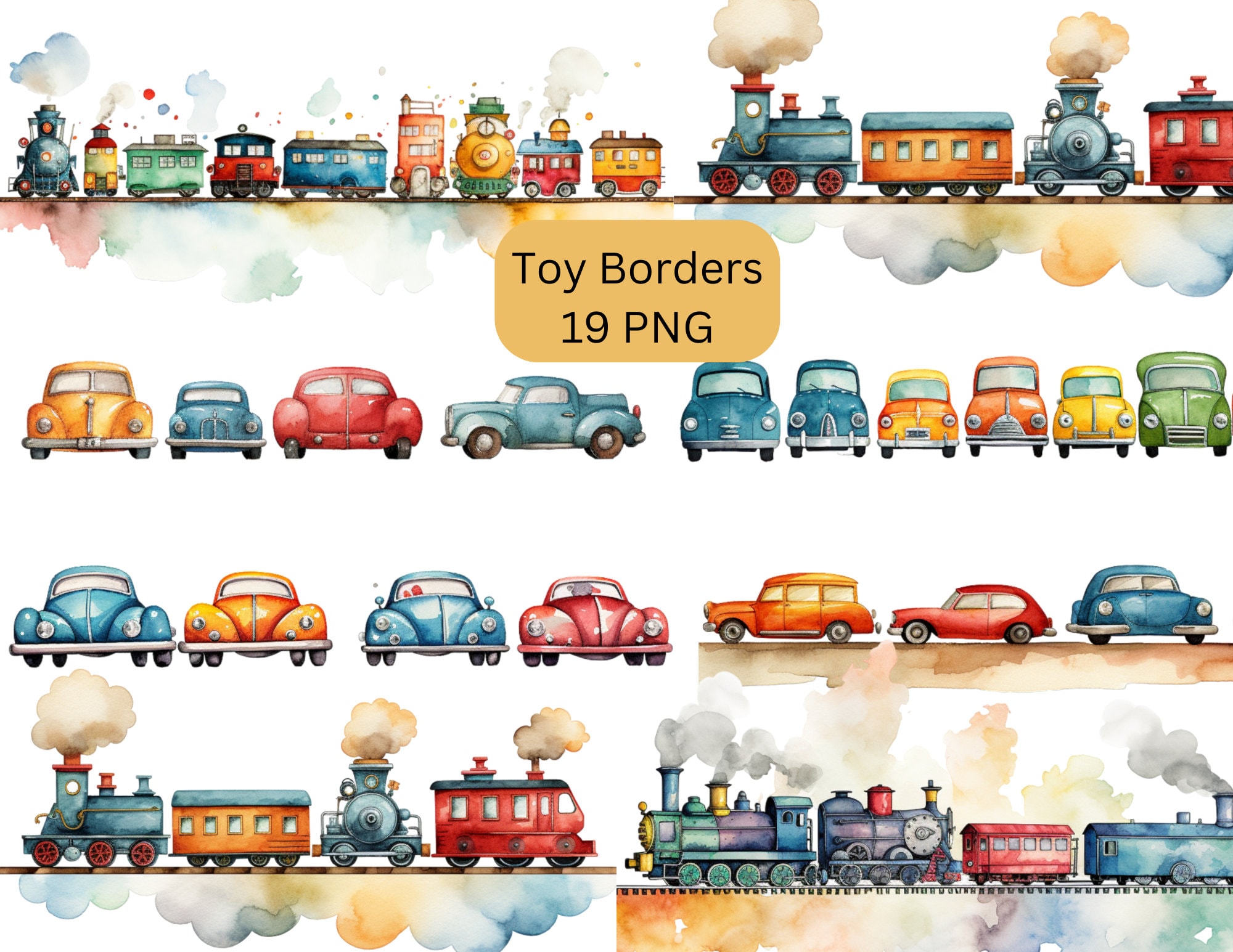 Watercolor Toy Borders Clipart PNG Digital Files on - Etsy