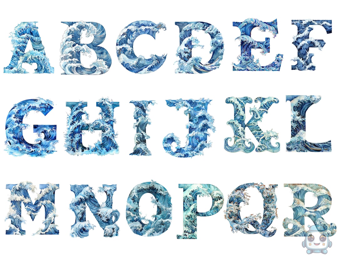 Ocean Waves Alphabet, Letters Png, Alphabet Png, Instant Download for ...