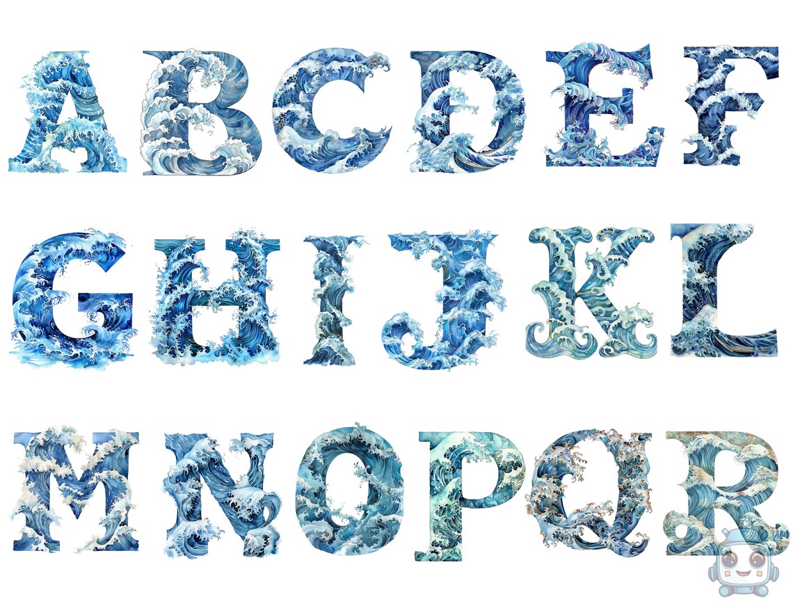 Ocean Waves Alphabet, Letters Png, Alphabet Png, Instant Download for ...