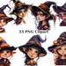 28 Witches on Broomsticks Watercolor Clipart, Halloween Clipart, PNG ...