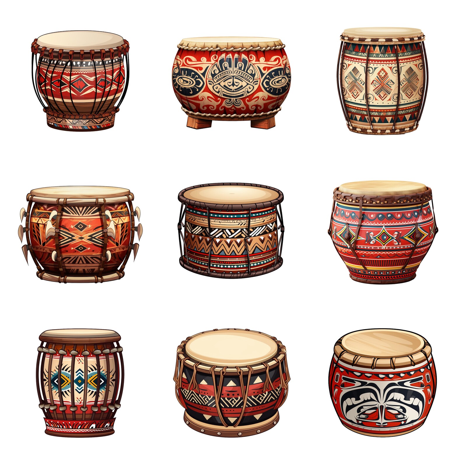 Tribal Drums Clipart, PNG Digital Files on Transparent Background ...