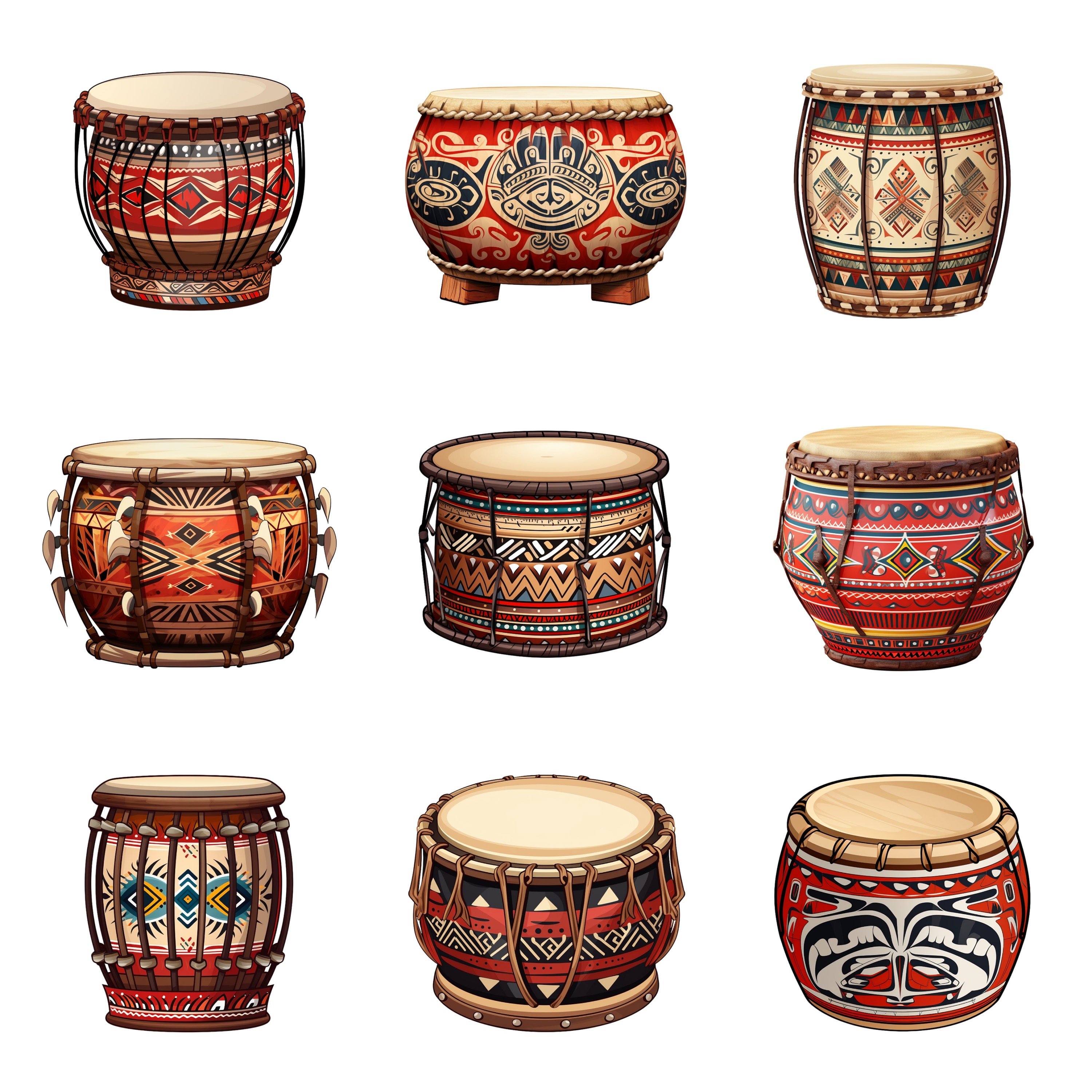 Tribal Drums Clipart, PNG Digital Files on Transparent Background ...