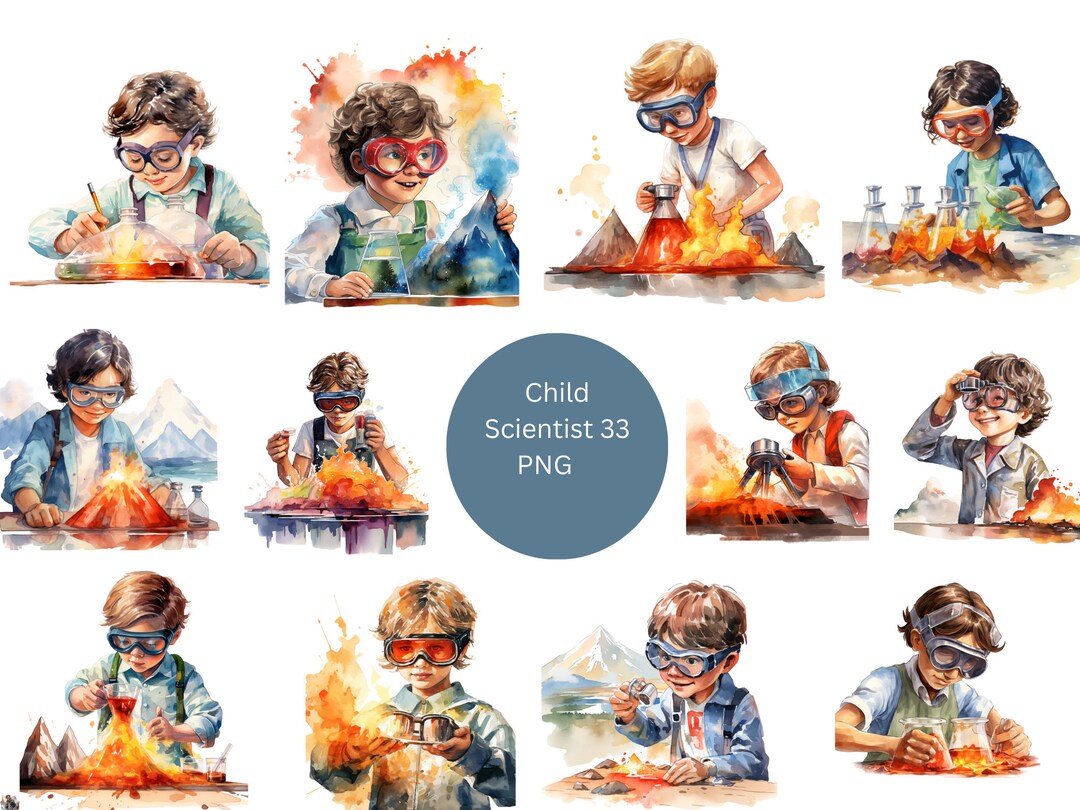33 Child Scientists Watercolor Clipart, Science Clipart, PNG Individual ...