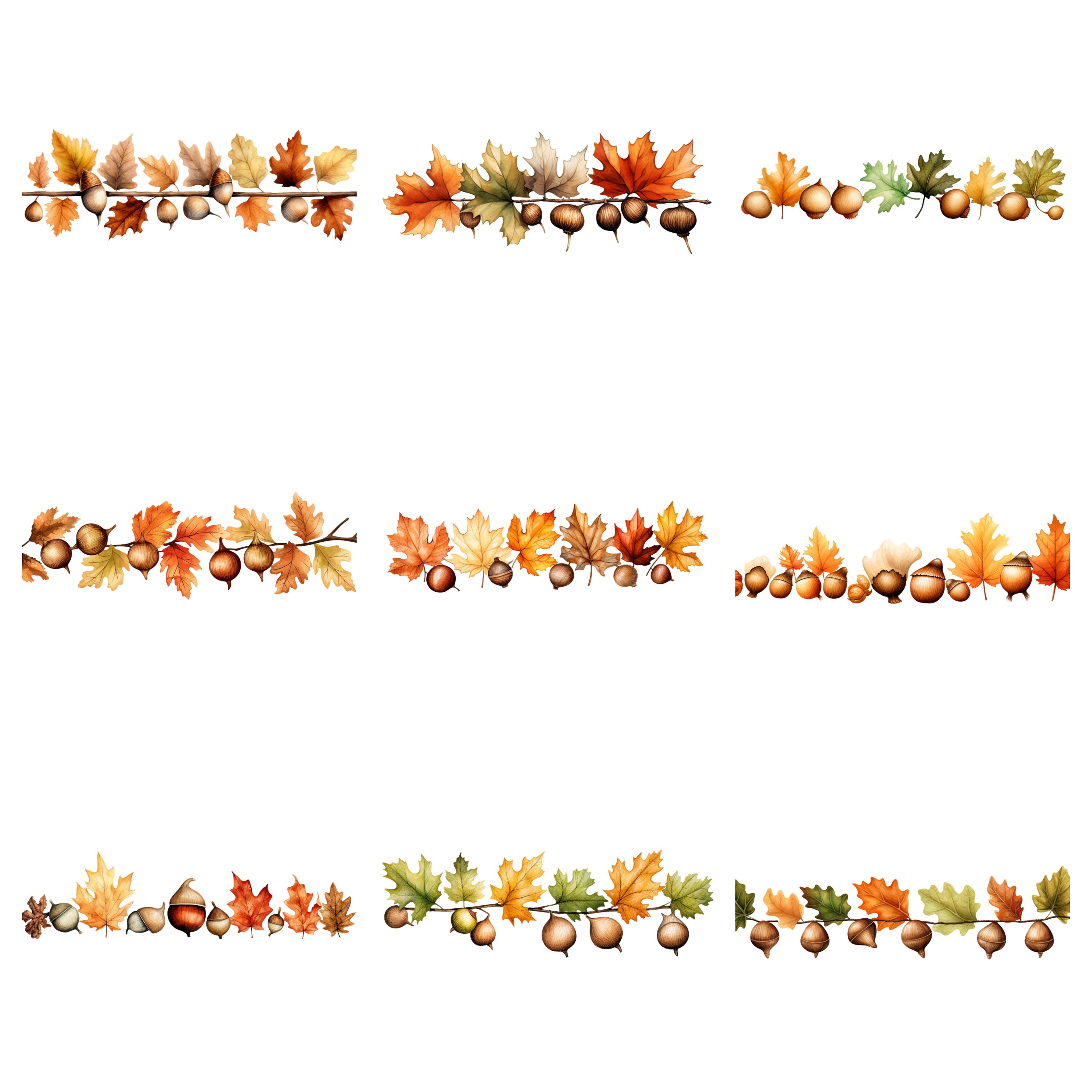 33 Acorn and Maple Leaves Borders Watercolor Clipart, Border Clipart ...