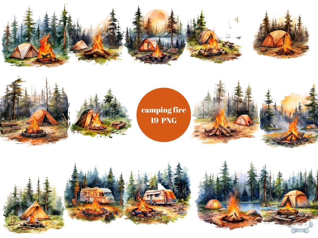 19 Camping Fire Watercolor Clipart, Camping Clipart, PNG Digital Files ...