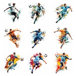 24 Soccer Players Watercolor Clipart, Soccer Clipart, PNG Individual ...