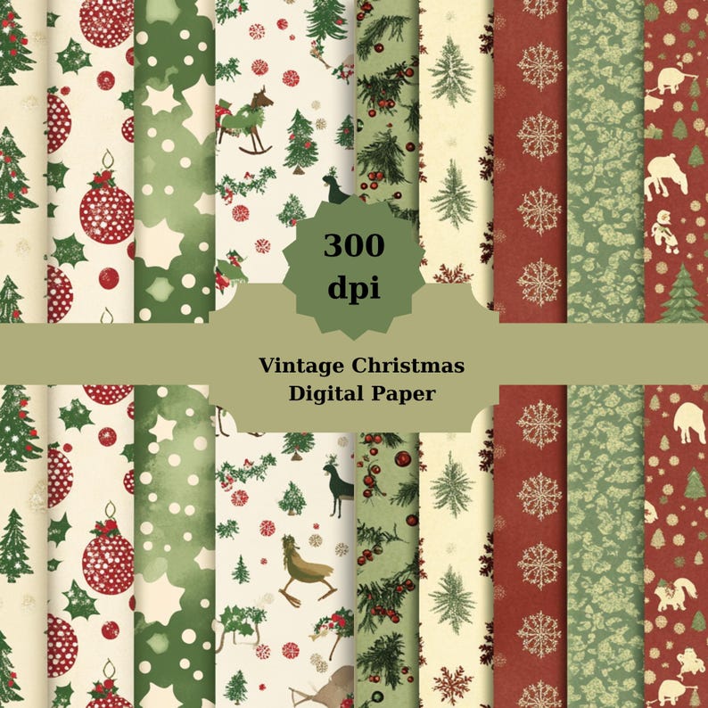 Vintage Christmas Digital Paper, Digital Paper Pack, Printable ...