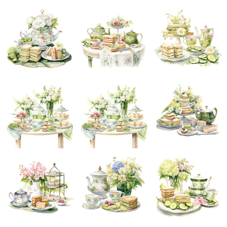 24 Tea Party Watercolor Clipart, Picnic Clipart, PNG Digital Files on ...