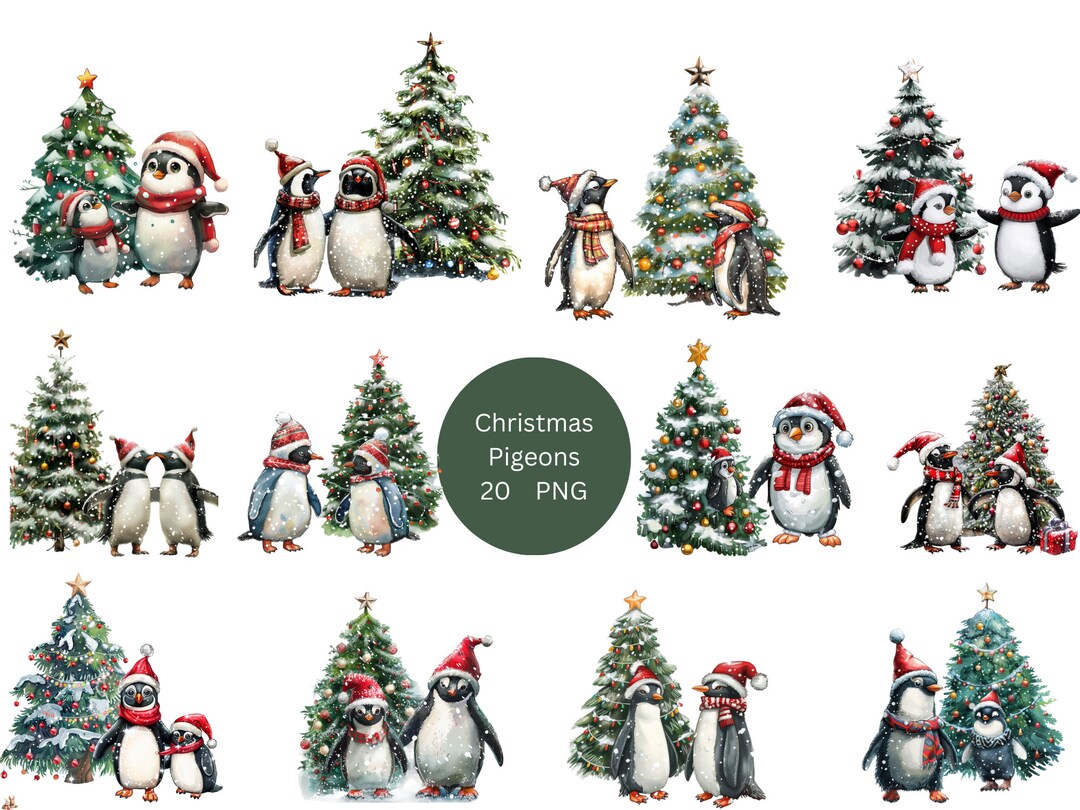 20 Christmas Penguins Clipart | PNG Files | Festive Pinguin Art for ...