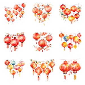 26 Chinese Lanterns Watercolor Clipart, China Clipart, PNG Individual ...