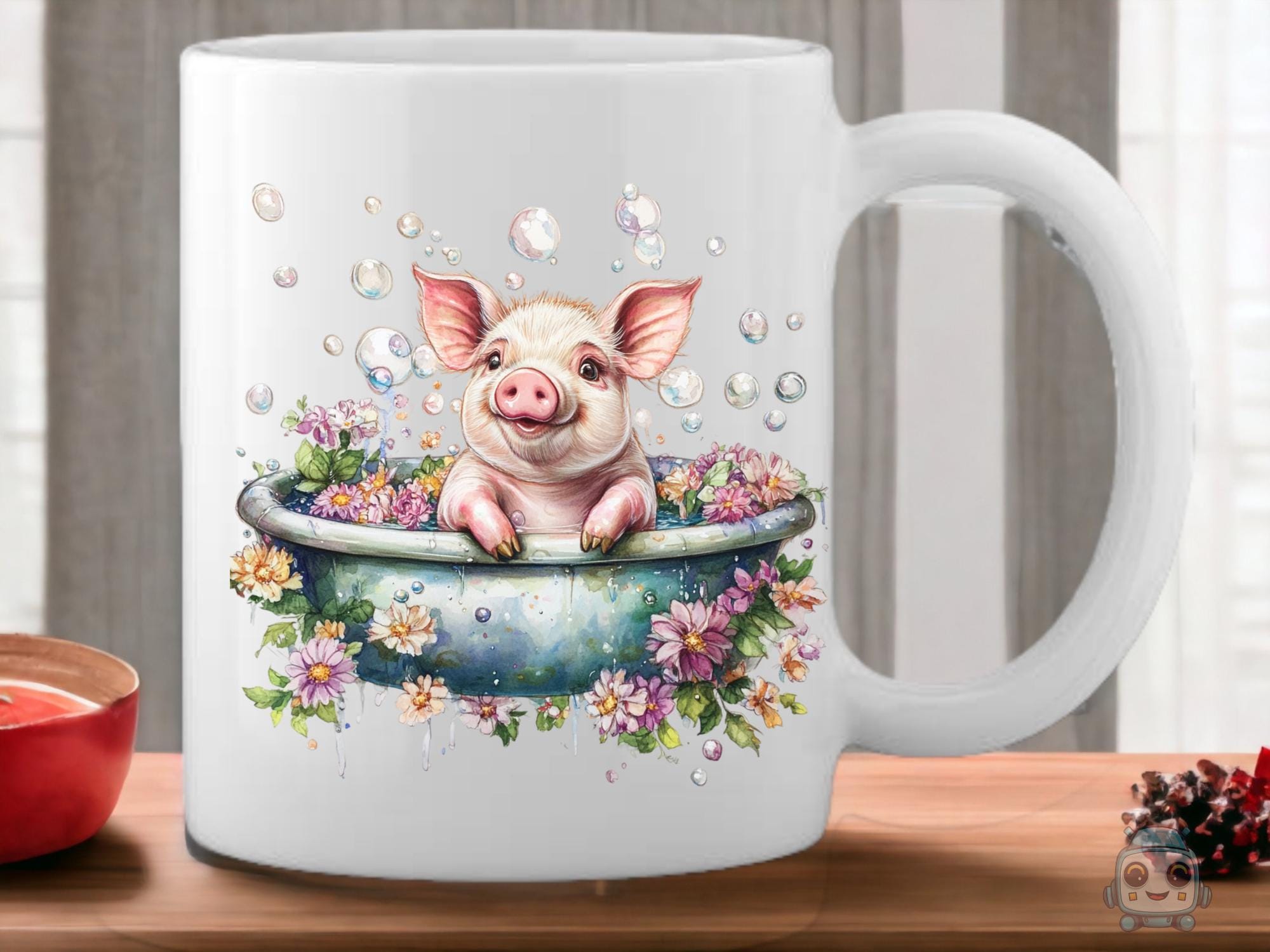 Cute Piglet Bath Clipart, Adorable Watercolor Pigs in Floral Bathtubs ...
