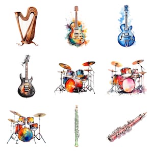 Watercolor Musical Instruments Clipart, PNG Digital Files on ...