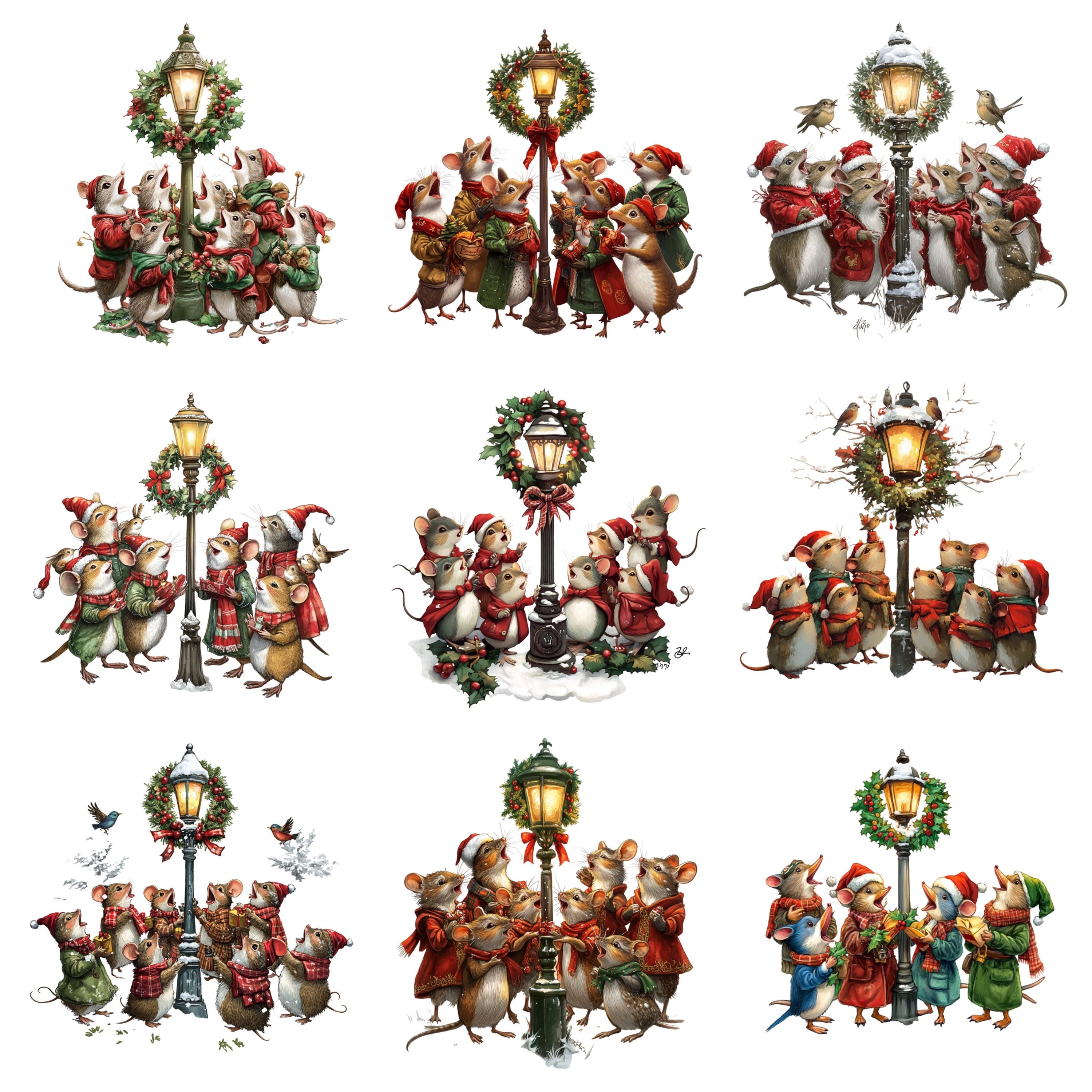 25 Mice Singing Carols Clipart, Christmas Clipart, PNG Individual ...