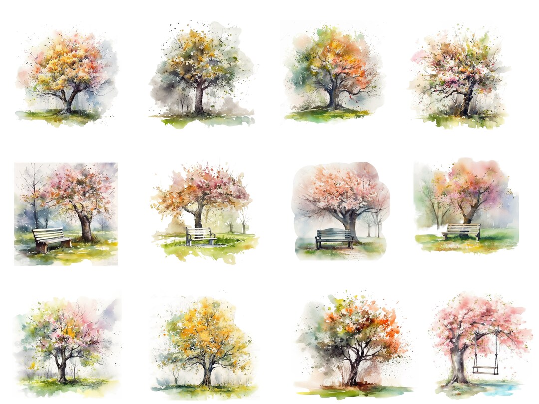 Watercolor Spring Trees Clipart, PNG Images, Transparent Background ...