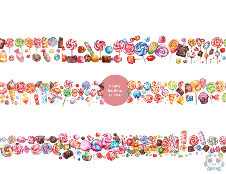 31 Candy Borders Watercolor Clipart, Border Clipart, PNG Individual ...