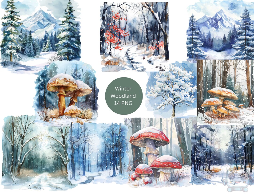 Watercolor Winter Woodland Clipart, PNG Individual Images on ...