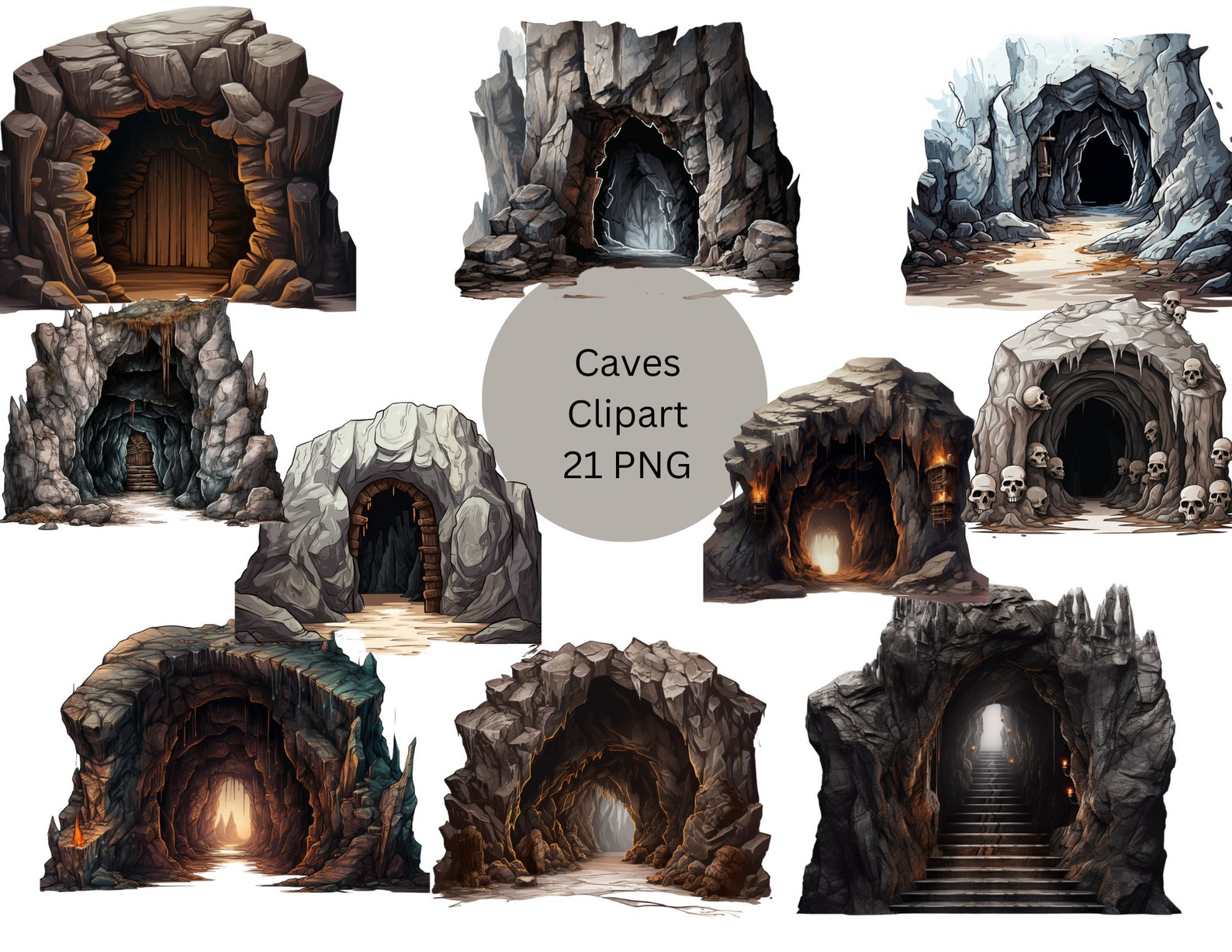 Caves Clipart, PNG Digital Files on Transparent Background, Sublimation ...