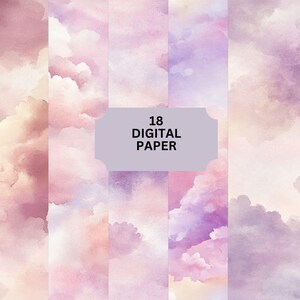 Pastel Cloud Digital Paper, Sky Backgrounds, Dreamy Soft Scrapbook ...
