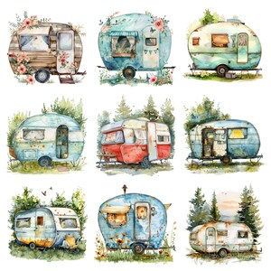 Watercolor Camping Caravans Clipart, PNG Individual Images on ...