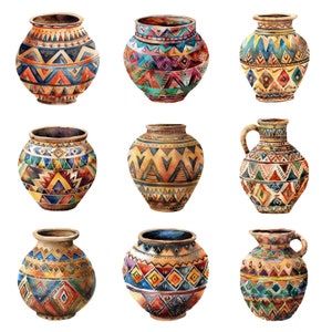 35 Aztec Pottery Watercolor Clipart, Aztec Clipart, PNG Individual ...