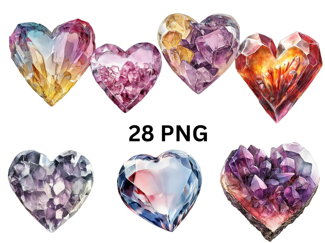 Crystal Heart Gem Clipart - 28 PNG Individual Images on Transparent ...