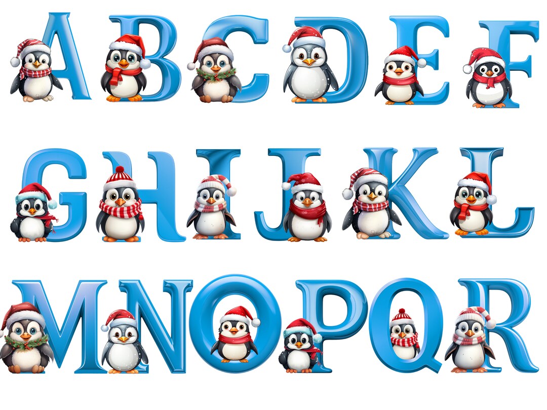 Christmas Penguin Alphabet, Letters Png, Alphabet Png, Instant Download ...
