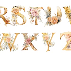 Floral Gold Alphabet Watercolor , Transparent Background, High Quality ...
