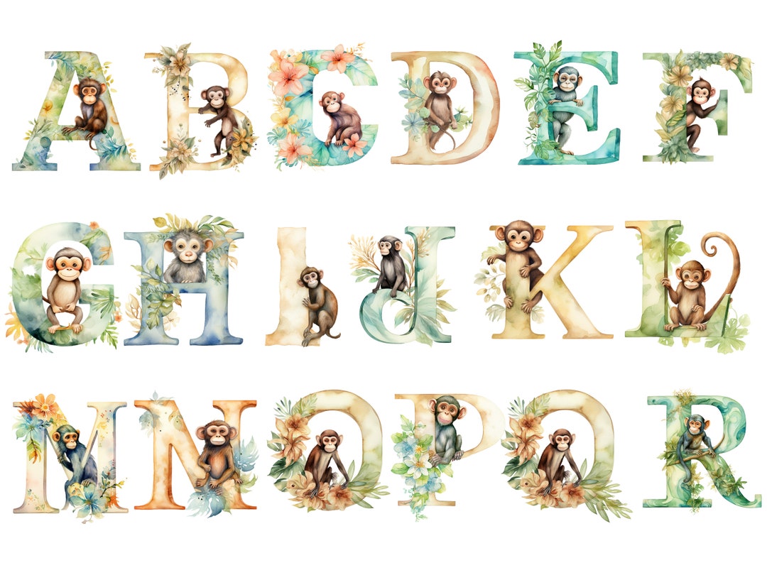 Monkey Alphabet, Letters Png, Alphabet Png, Instant Download for ...