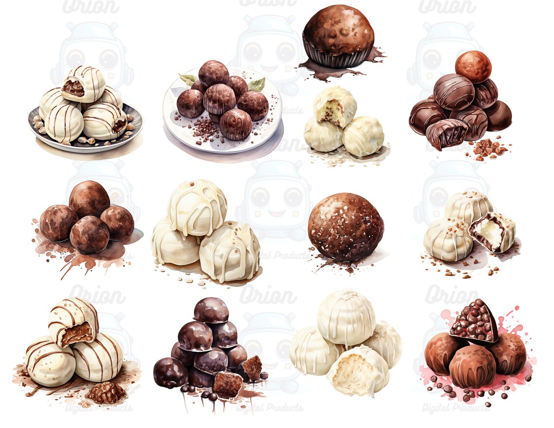 Truffles Watercolor Clipart, Belgian Truffes Clipart, Chocolate PNG ...