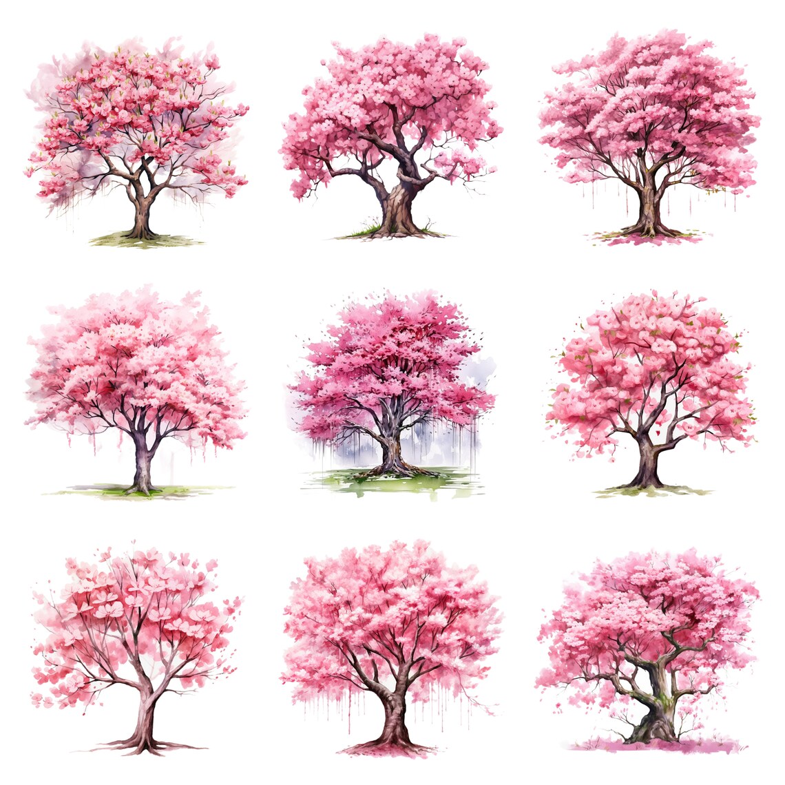 Watercolor Sakura Trees Clipart Cherry Blossom PNG Digital - Etsy