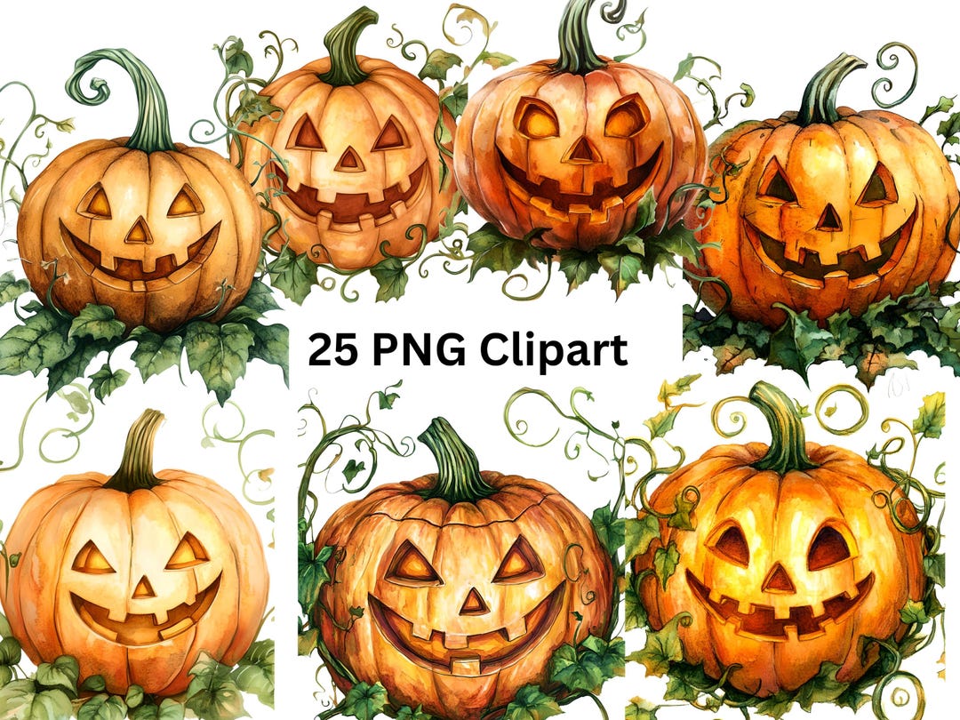 25 Happy Pumpkins Clipart, Halloween Clipart, PNG Individual Images on ...