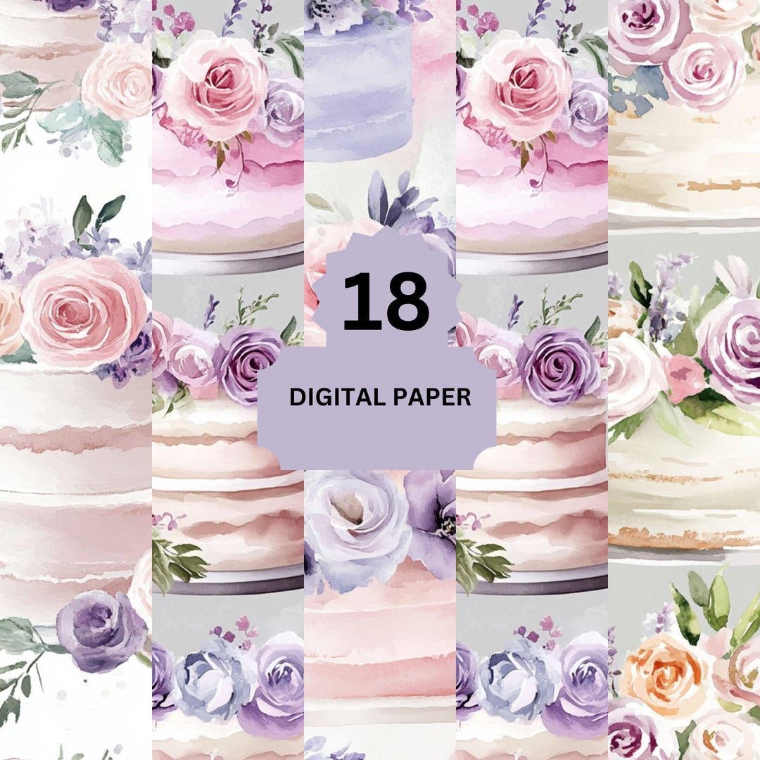 Floral Cake Digital Paper – 18 Wedding Cake Backgrounds With Roses for ...
