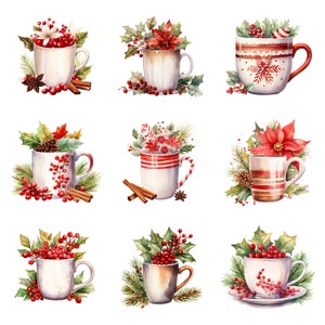 Watercolor Christmas Mugs Clipart, PNG Digital Files on Transparent ...