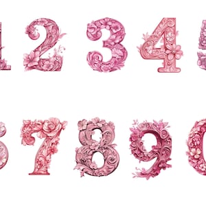 Elegant Floral Numbers Clipart - Pink Flower Design, Instant Download ...