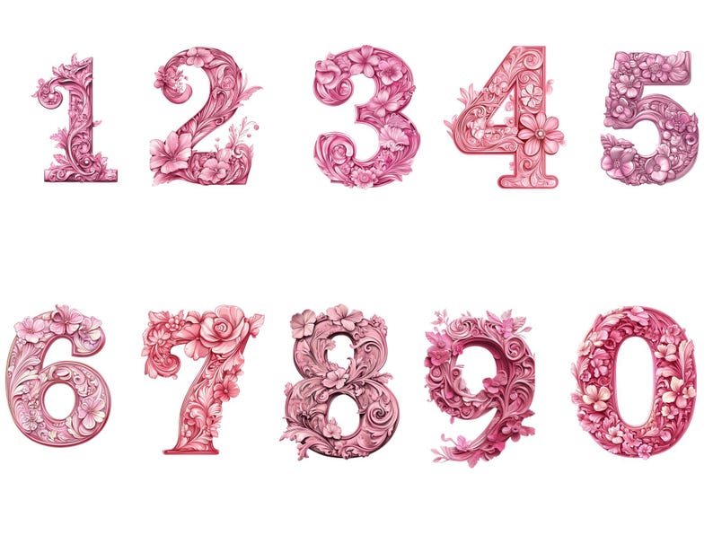 Elegant Floral Numbers Clipart - Pink Flower Design, Instant Download ...
