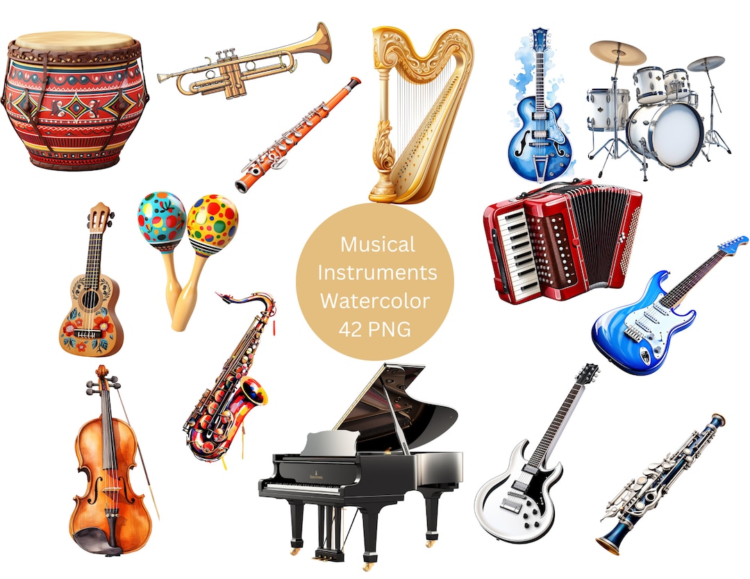 Musical Instruments Clipart, PNG Digital Files on Transparent ...